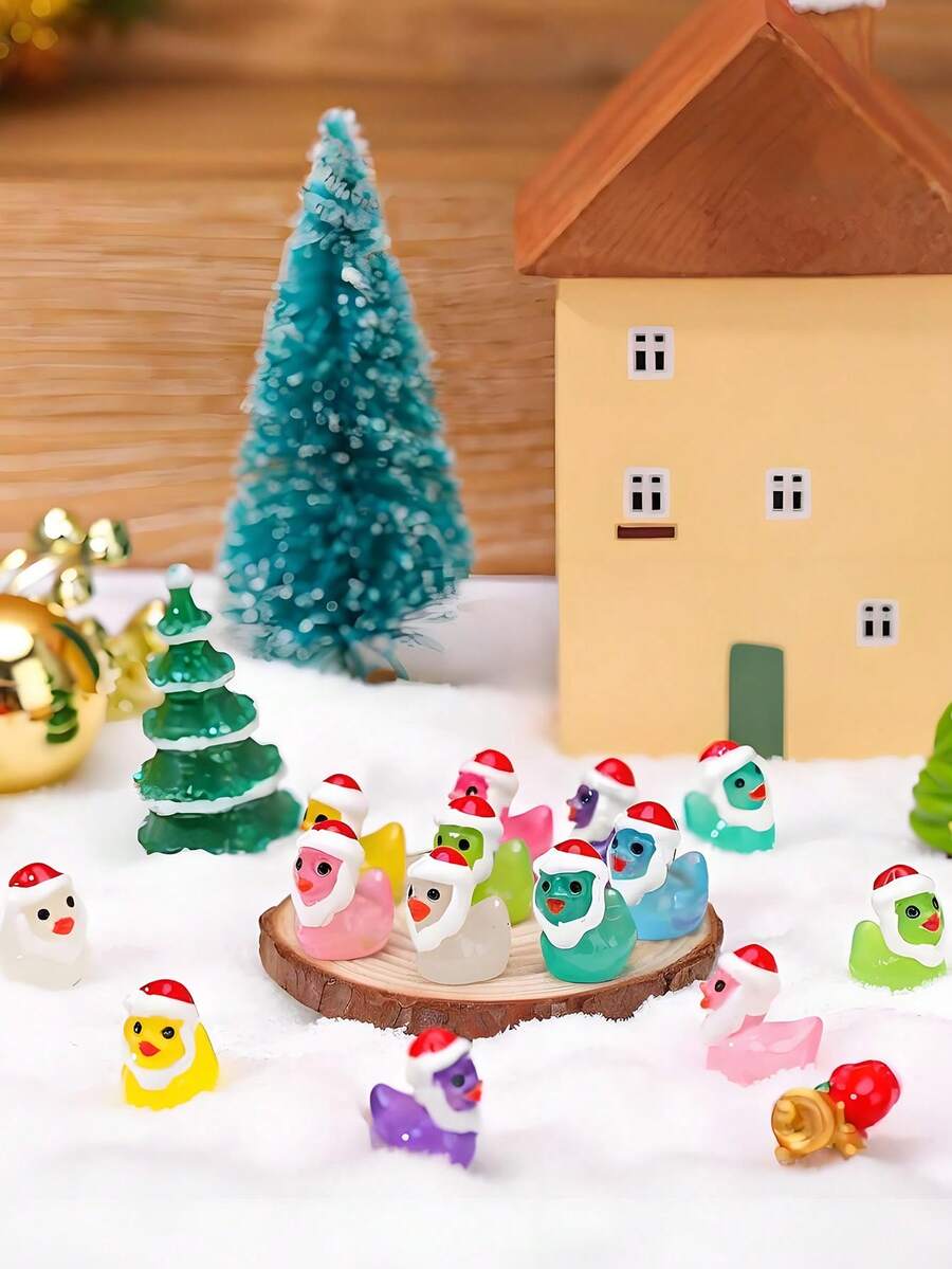 20pcs Christmas Luminous Resin Mini Ducks Figurines, Glow In The Dark ...