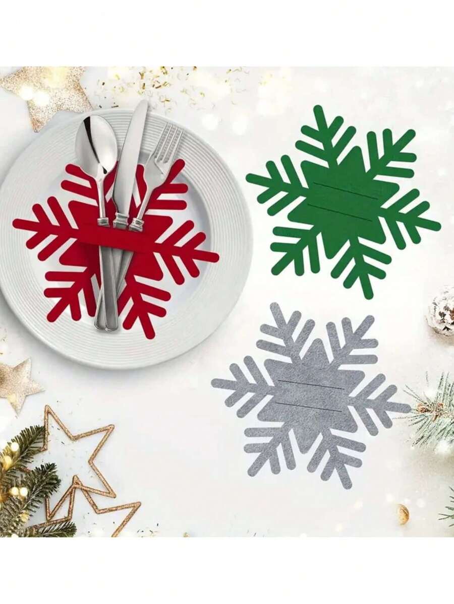 12pcs Christmas Star & Snowflake Placemats, Snowflake Cutlery Set ...