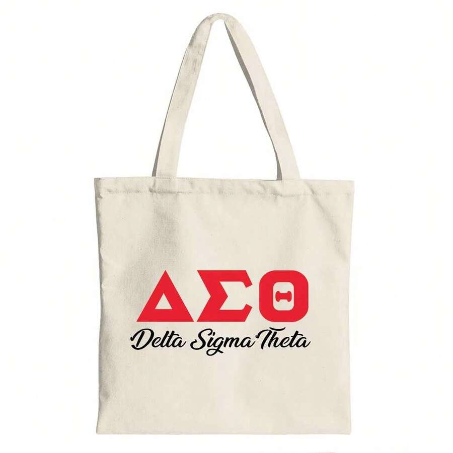 Delta Sigma Theta Greek Letters And Name In Red And White Canvas Tote ...