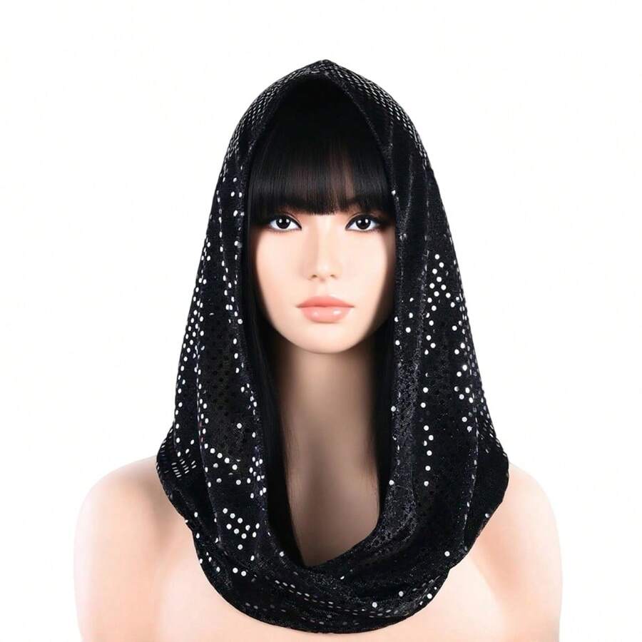 Women's Sequin Rave Hood Festival Rave Outfits Sparkly Rave Hood Head ...