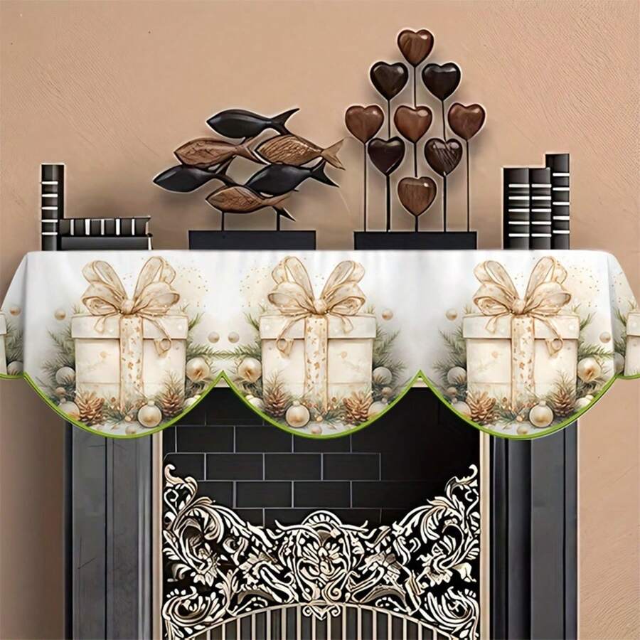 Christmas Mantle Scarf Present Box Ball Pattern Mantel Runner For ...