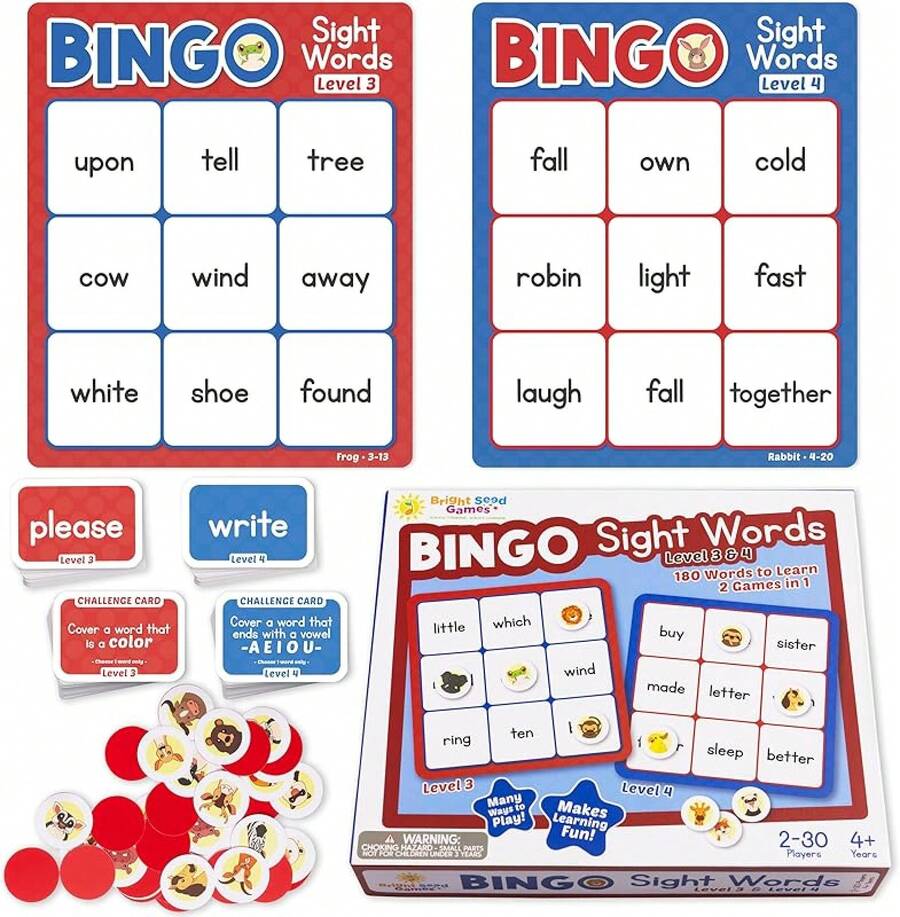 Sight Words Bingo Game For Kindergarten, Learn To Read Sight Word Cards ...