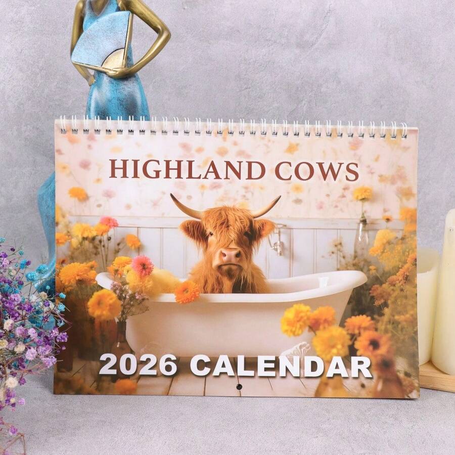 Highland Cow Calendar 2026 – Rustic Farmhouse Wall Art & Monthly ...