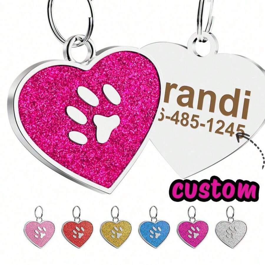 Heart-Shaped Dog Name Tag, Metal Back Laser-Engraved Dog Name Tag, Anti ...