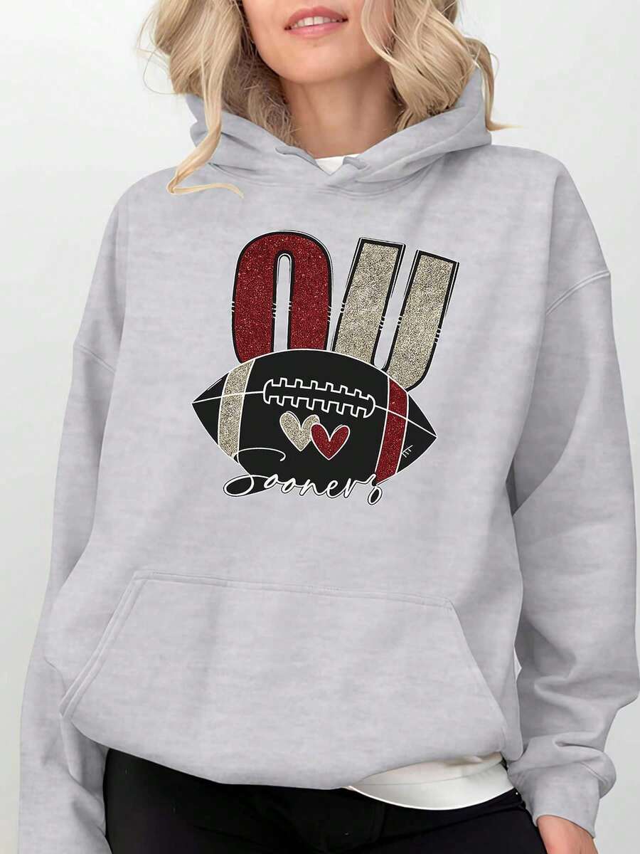 Glittery OU Football With Hearts And 'Sooners' Text Design Womens ...