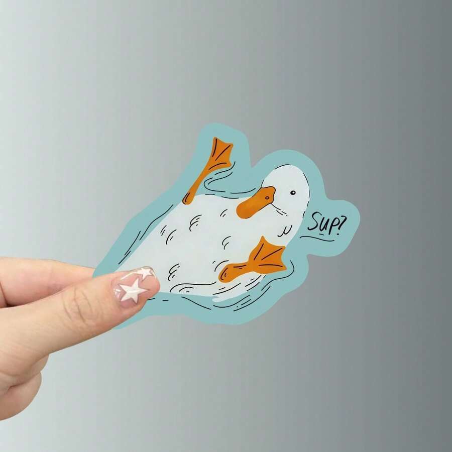 Cute "What's Up?" Duck Sticker - Reusable Glossy Vinyl Decal For Laptop ...