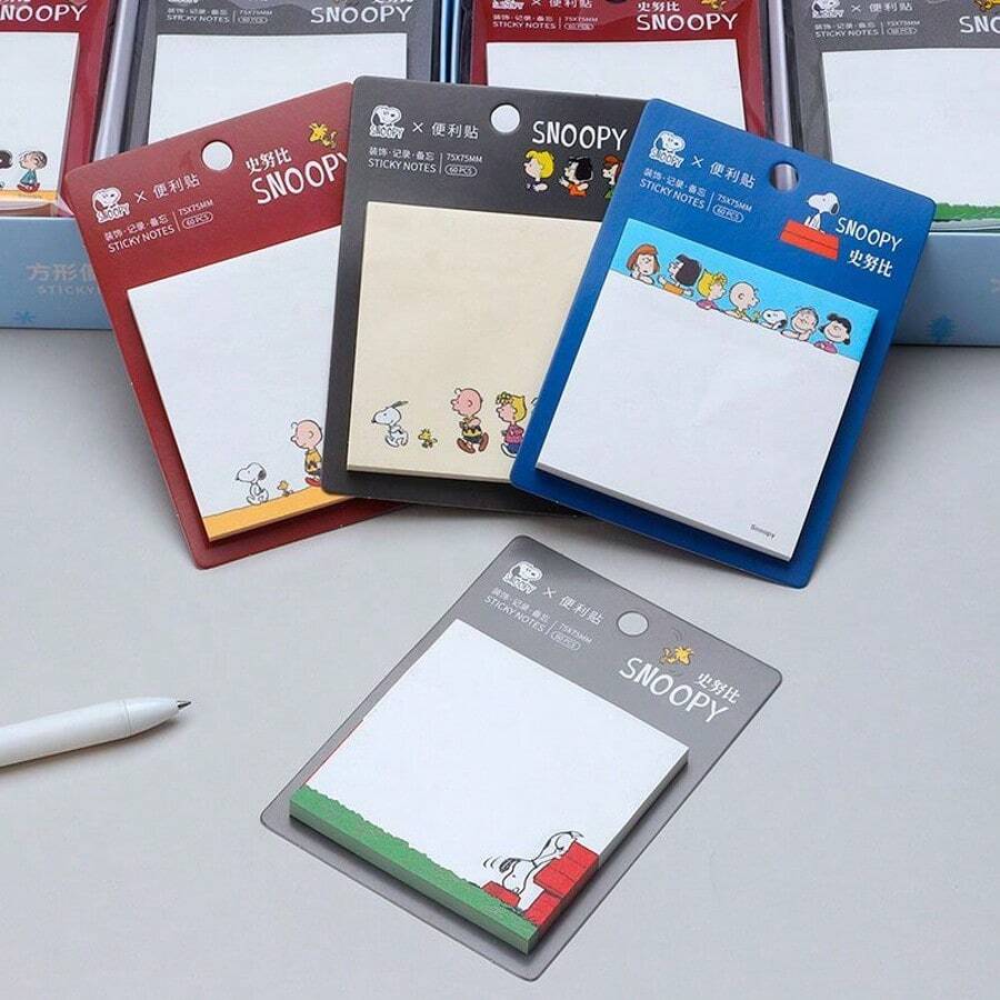 SNOOPY 4pcs Kawaii Snoopy Cartoon Sticky Notes - Adhesive N-Time Memo ...