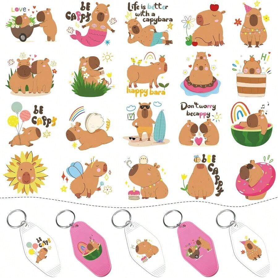 TLL Capybara Motel Keychain Stickers 80 PCs Happy Bara UV DTF Wraps ...