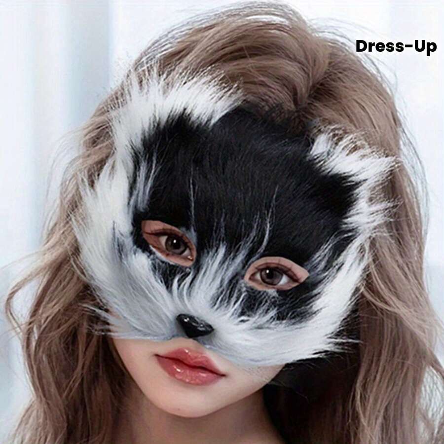 Simulation Role-Playing Furry Cat Half-Face Mask Stage Costume ...