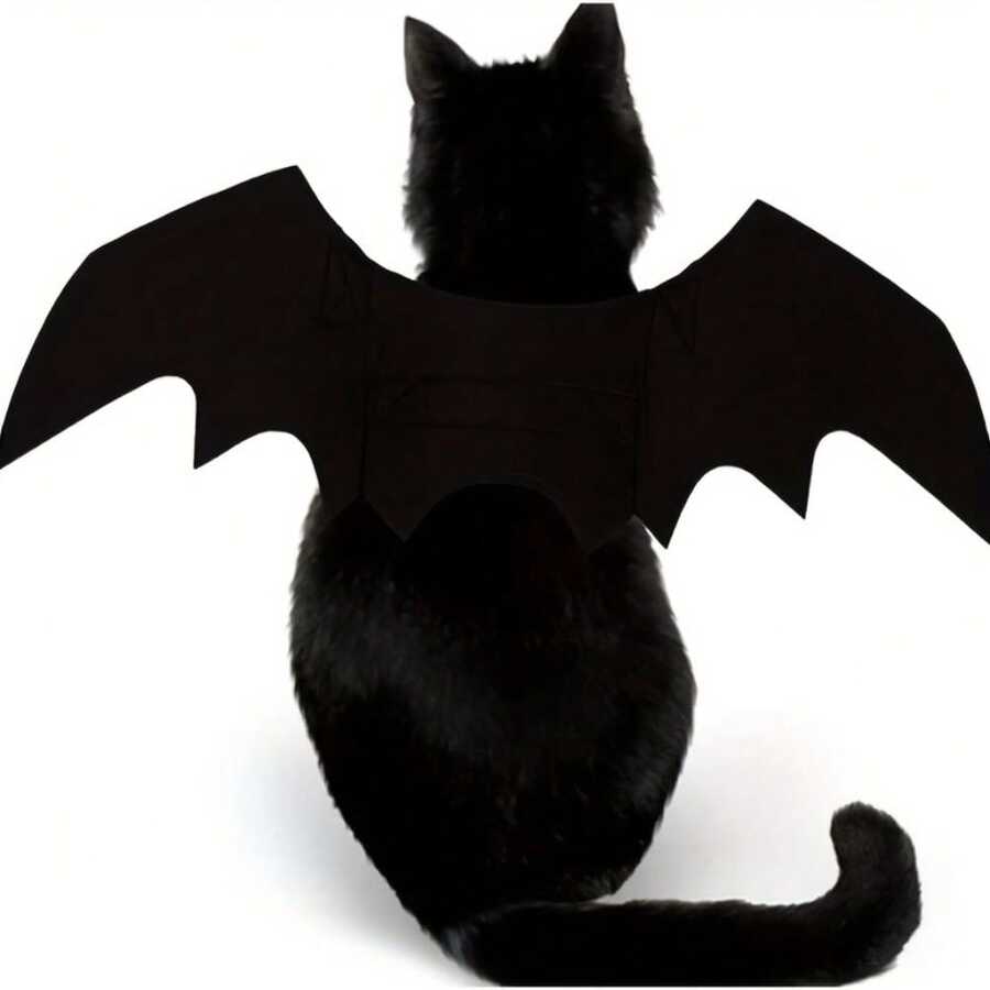 Adjustable Black Cat Bat Wing Costume - Soft Polyester Halloween Pet ...