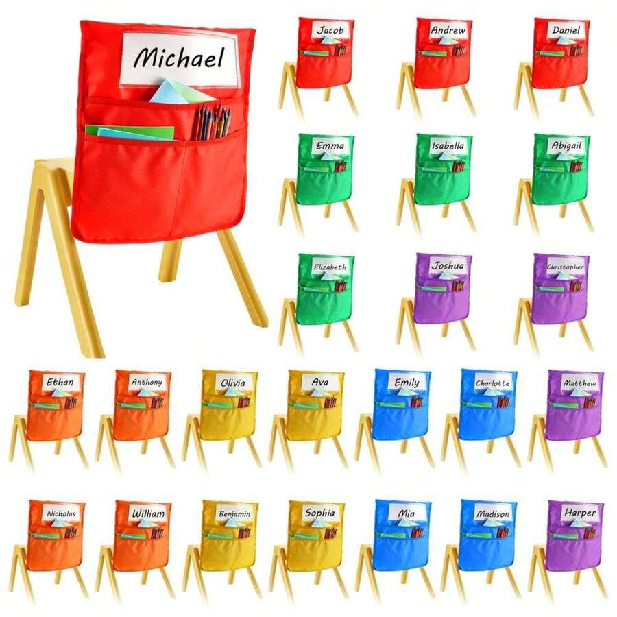 24-Pack Classroom Chair Seat Pockets With Name Tags - Colorful Storage ...