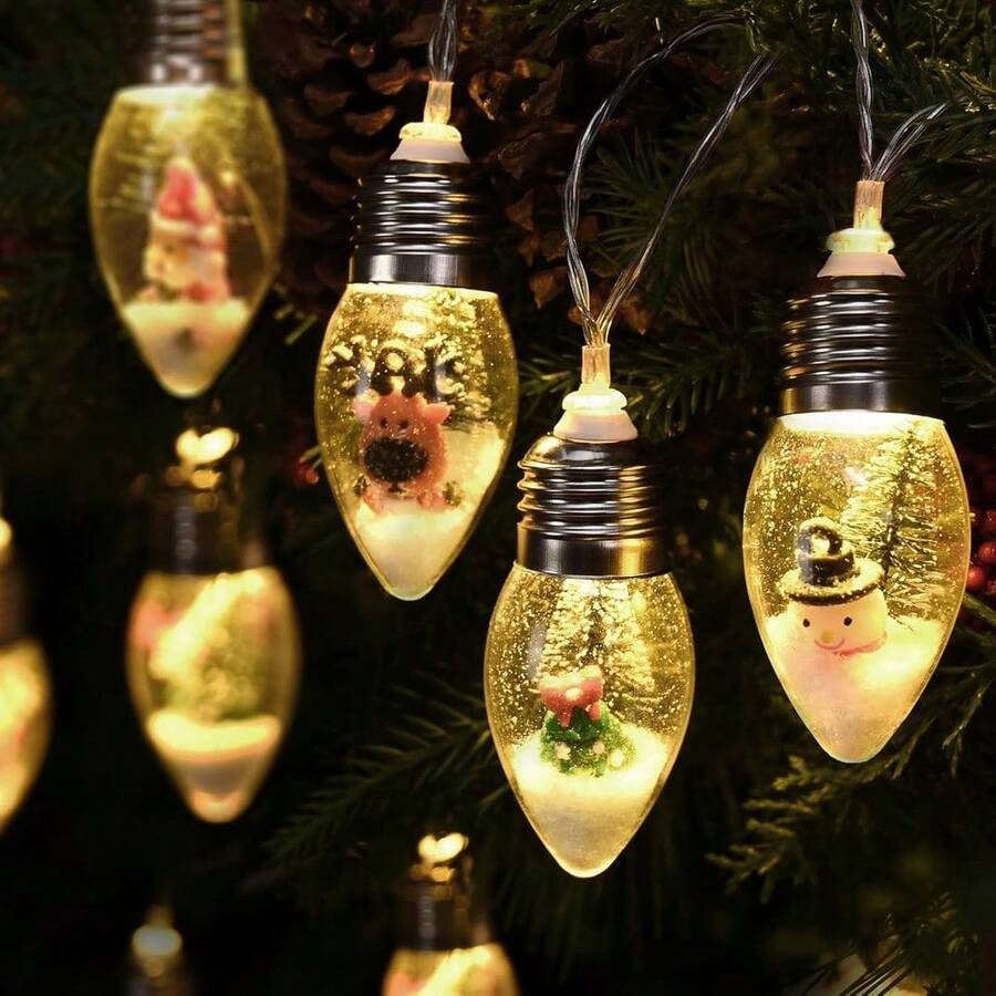 WENMER 2Pcs 13FT Christmas Snow Globe String Lights, 20 LED Bulbs ...