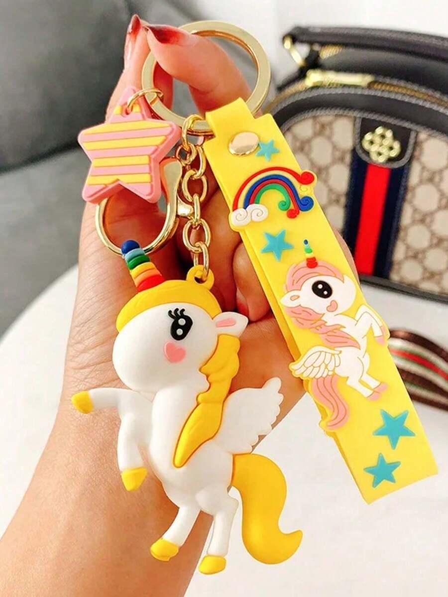 Cute Rainbow Unicorn Keychain Creative Cartoon Key Ring School Bag ...
