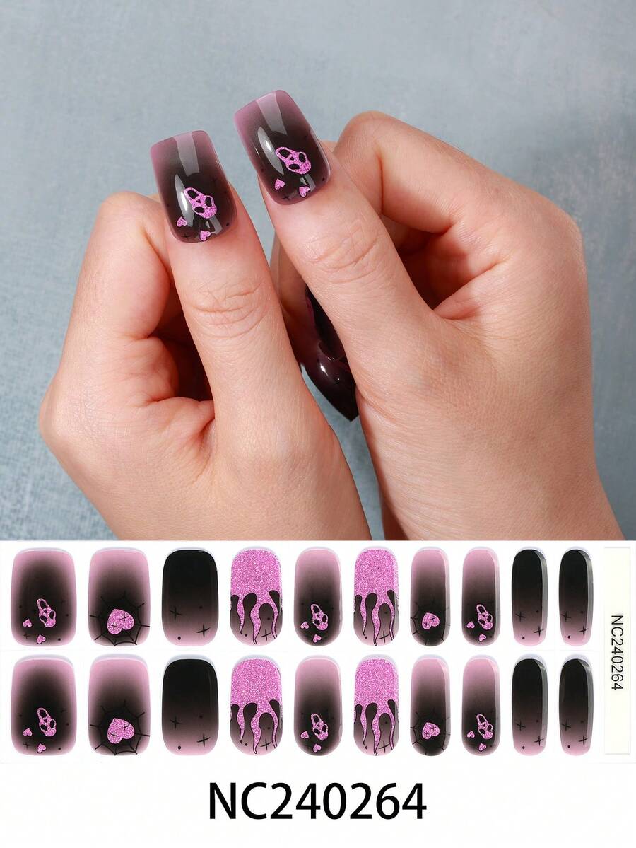 Semi Cured Gel Nail Strips, 20pcs Glazed Donut Pink Gel Nail Stickers ...
