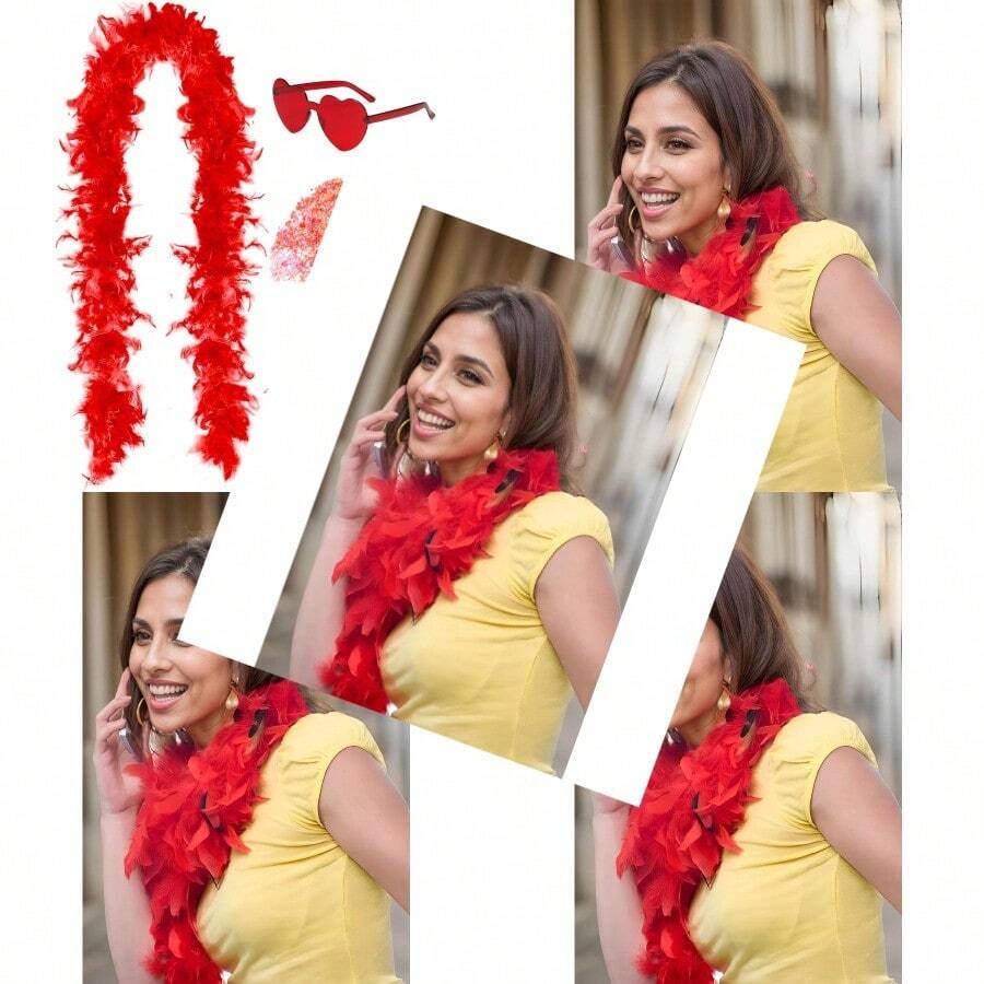 45g 2Yard Feather Boa With Body Glitter And Heart Sunglasses For Women ...