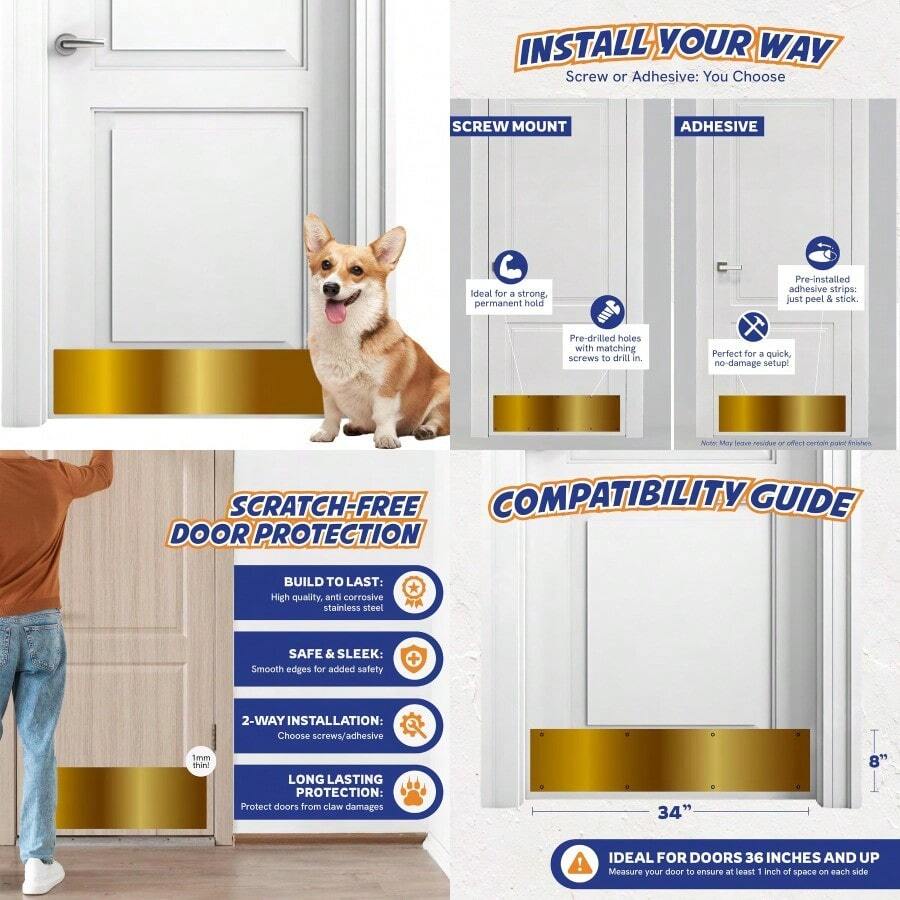 Panther Armor 8x34 Inch Gold Kick Plate 1mm Thick Stainless Steel ...