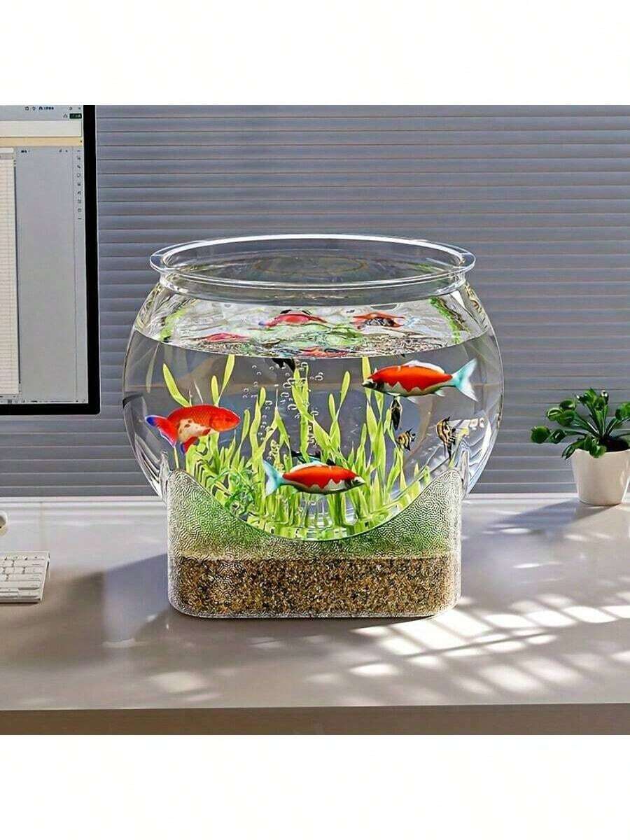 Round Transparent Fish Bowl, Durable Anti-Fall Desktop Hydroponic ...