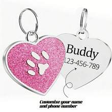 Heart-Shaped Dog Name Tag, Metal Back Laser-Engraved Dog Name Tag, Anti ...