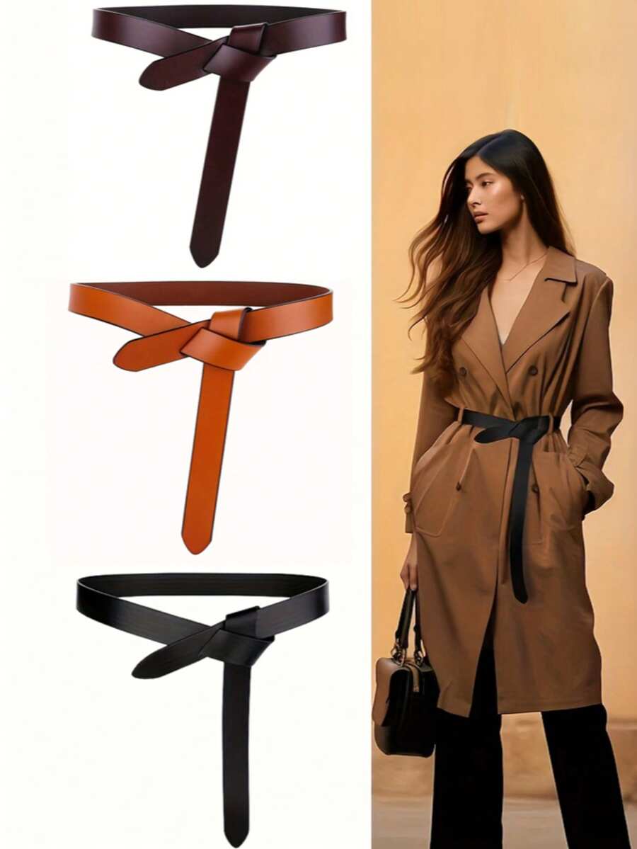Women's Genuine Leather Belt, Asymmetric Knot Design, Soft Waistband ...