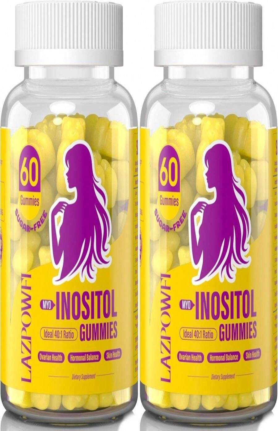 Lazpowfi Myo-Inositol & D-Chiro Inositol,Inositol Gummies With Vitamin ...