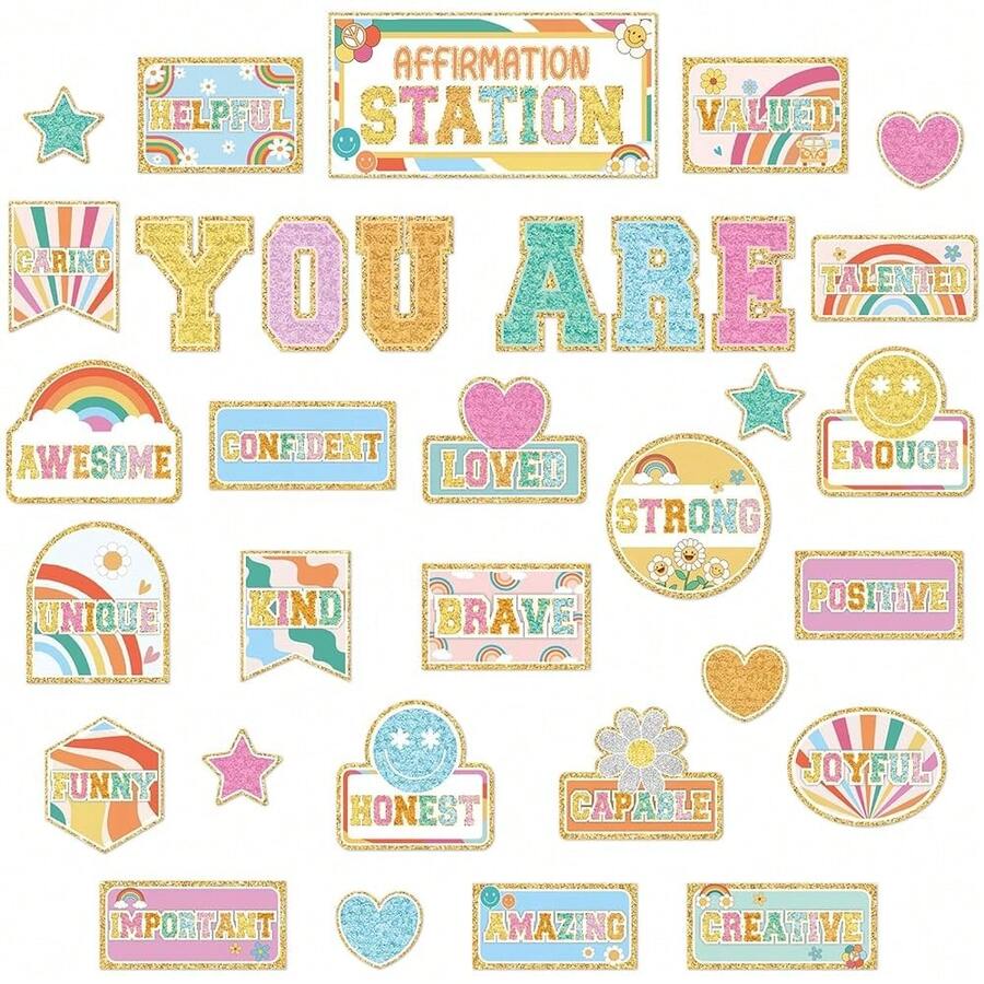 Hippie Retro Groovy Affirmation Station Bulletin Board Set Boho Hippie ...