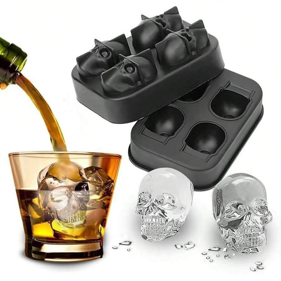 Halloween Theme Skull Ice Cube Mold Tray Silicone Round Ice Ball Maker ...