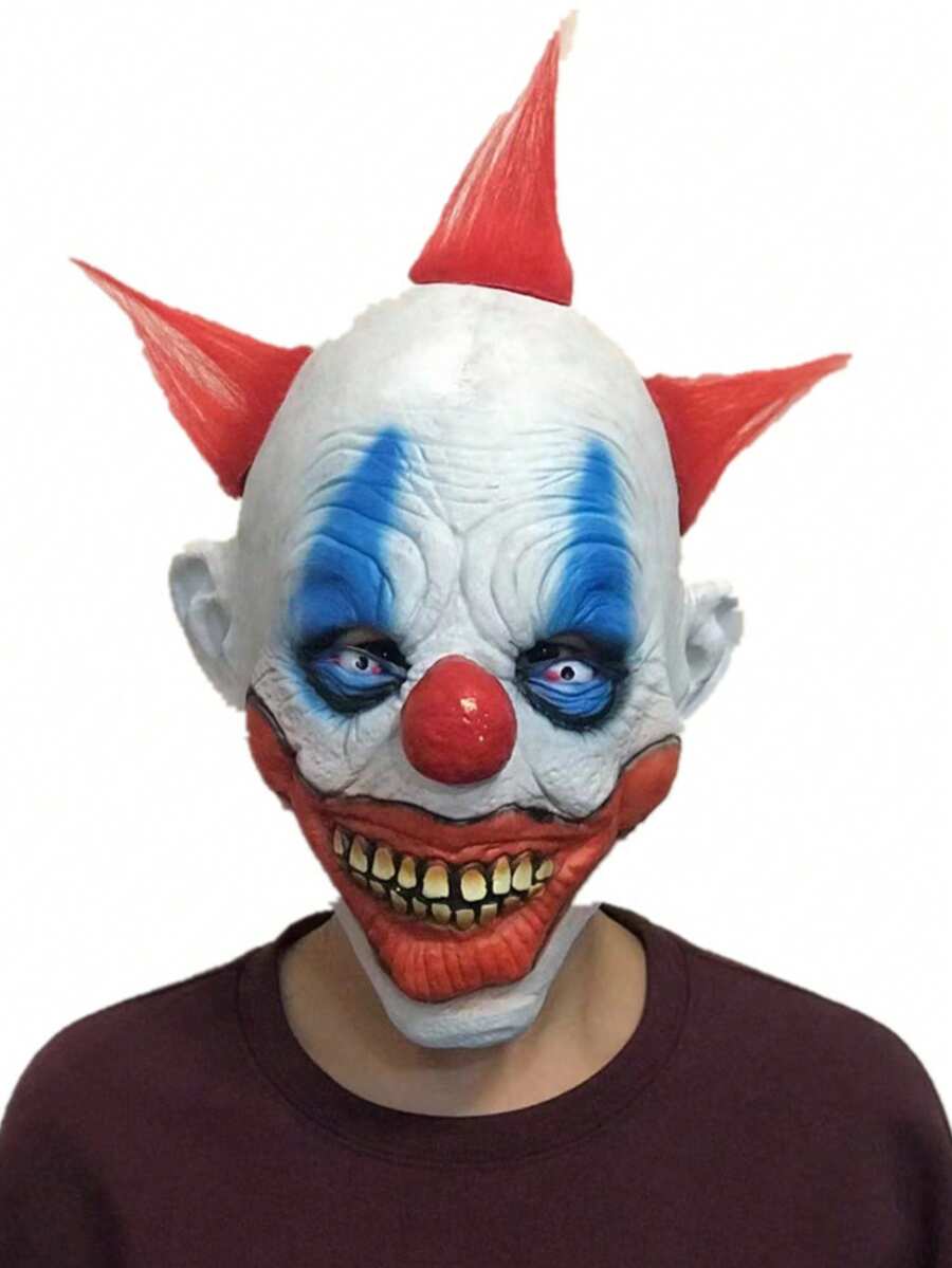 Horror Clown Mask With Red Hair, Blue Eyes, Red Nose And Rotten Face ...