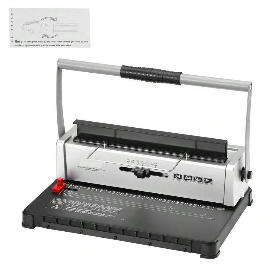 Manual Coil Spiral Binding Machine, 34-Hole Punch Binder For 120 Sheets ...