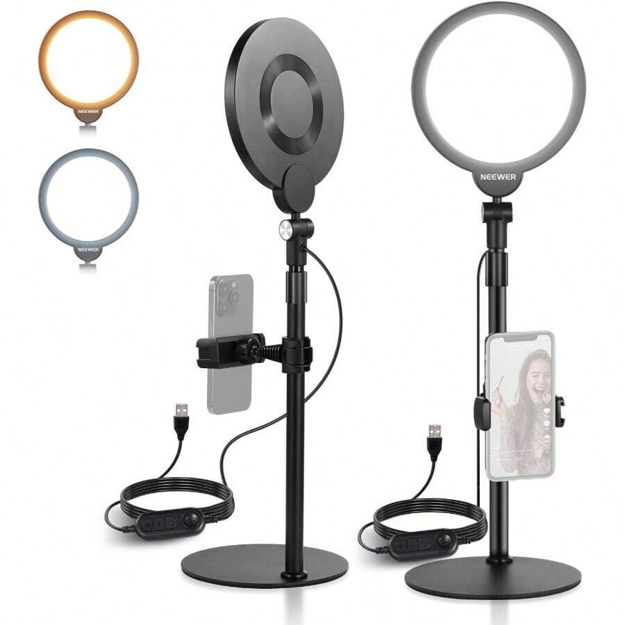 Basics Desk Ring Light Video Recording, 10W Dimmable Full Screen Key ...