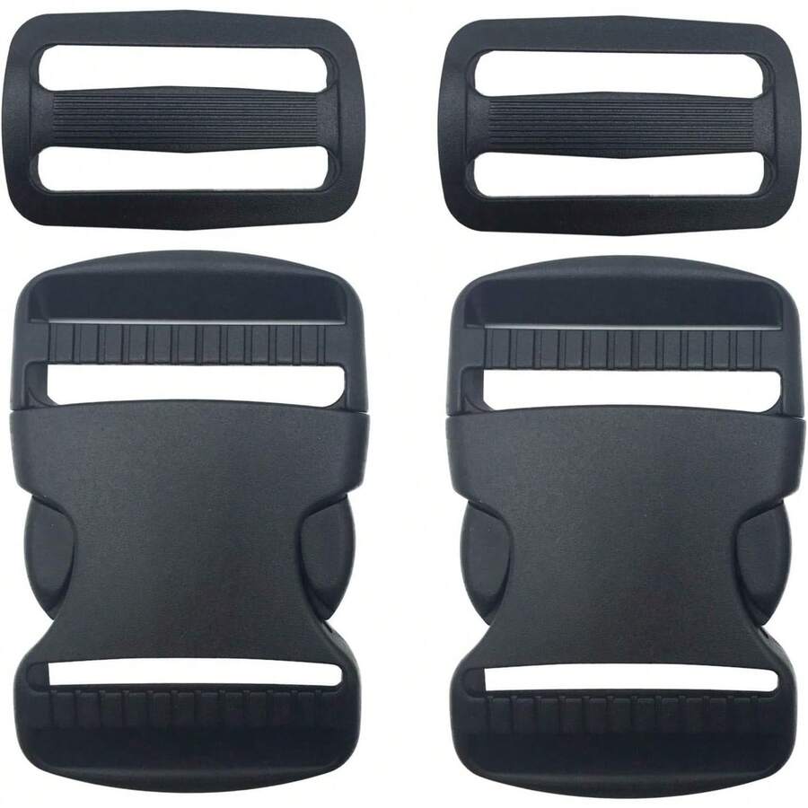 2 Set 1.5 Inch Flat Dual Adjustable Plastic Quick Side Release Plastic Buckles And Tri-Glide ...