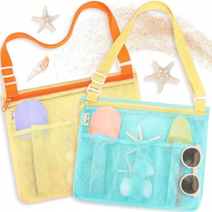 Beach Mesh Beach Bags Forwith Zipper Collapsible Mesh Seashell ...
