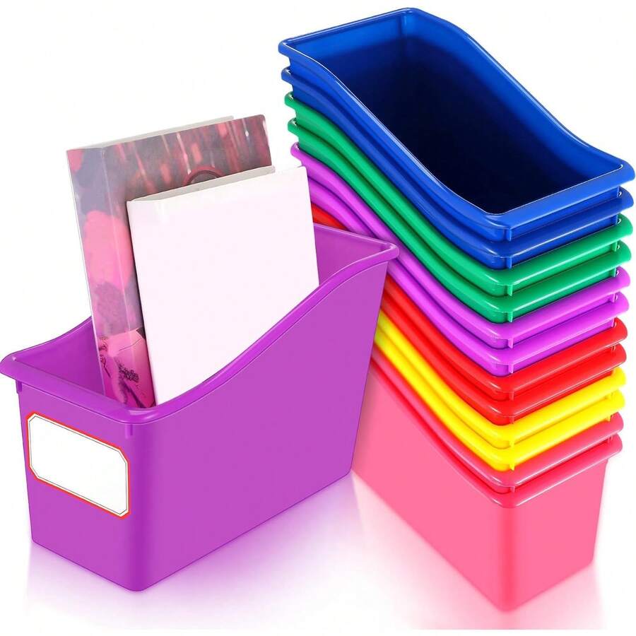 Teling 12 Pcs Plastic Book Bins Bulk For Classroom Interlocking ...