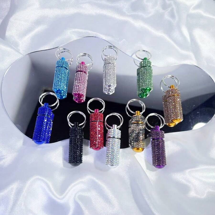 1Pc Bling Pill Case Portable Travel Pill Container Bottle Rhinestone ...