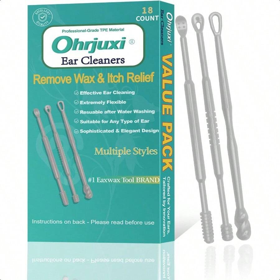 Ear Wax Removal Tool 18 PCS Reusable Ear Cleaners ProfessionalGrade TPE ...