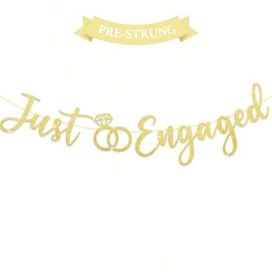 DPre Strung Just Engaged Banner Decorations Glitter Gold Engagement ...