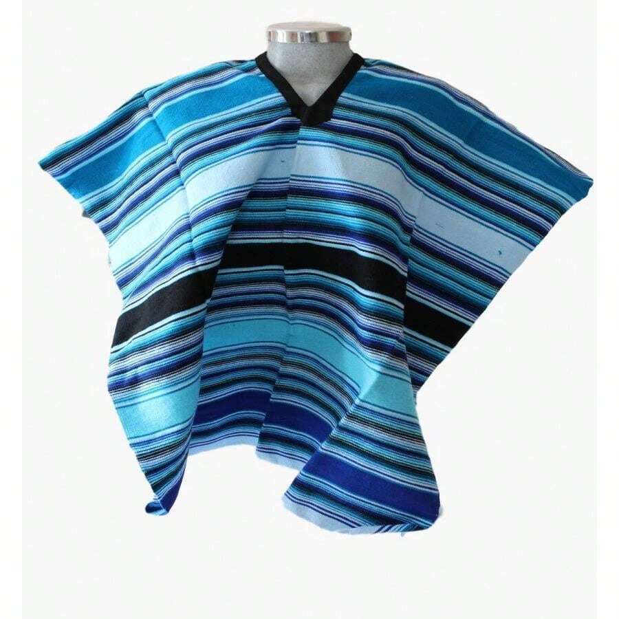 Jorongo Poncho Gabán Mexicano Sarape Artesanal Azul Natural | Moda de ...