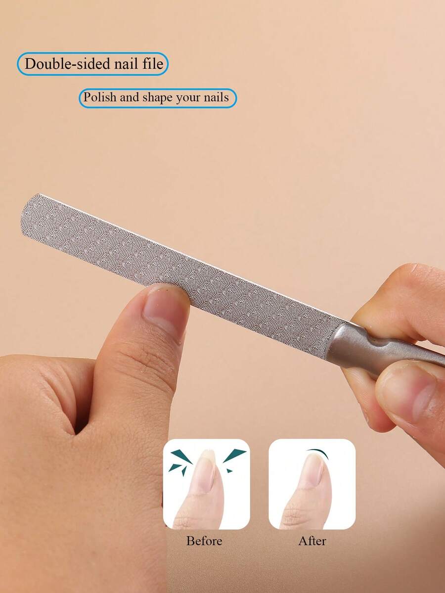 1pc Double-Sided Nail File, Silver Color Nail Care Tool For Shaping And ...