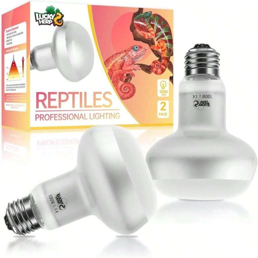 LUCKY HERP Intense Heat Lamp Bulbs For Reptiles 100W 2 Pack, UVA Daylight Reptile Heat Lamp ...