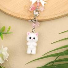Cat Keychain, Cute Fuzzy Kitty Key Chain White Plush Kitten Charm ...