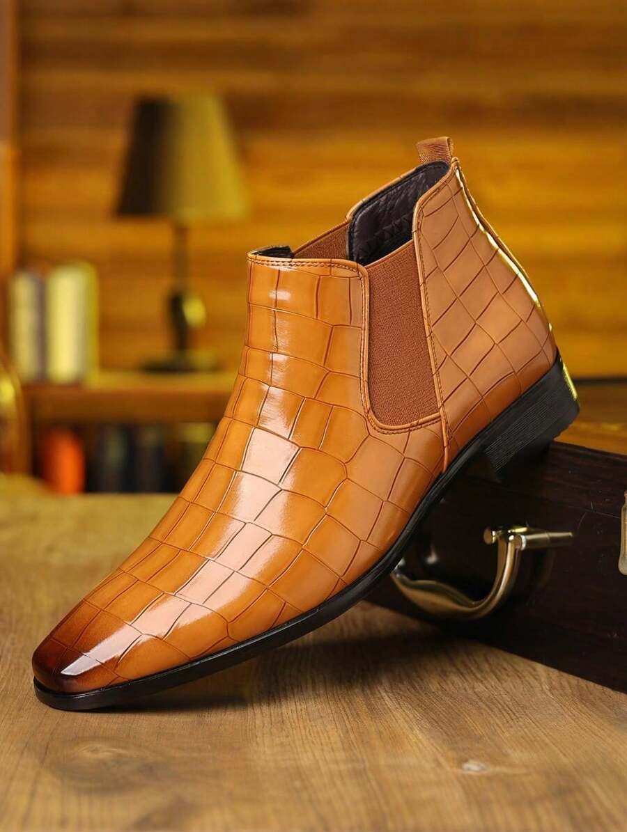 Men's Pointed Chelsea Boots, Retro English Short Boots, Crocodile ...