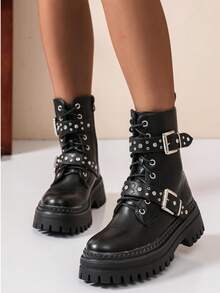 Women's Stylish Black Marble Lace-Up Boots With Side Zipper, Stylish ...