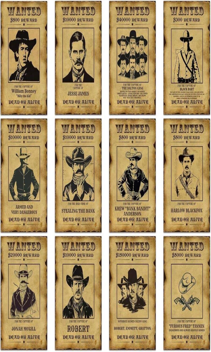 Marspark 12 Pcs Western Wanted Sign Cutouts For Halloween 8 X 12 Inch ...