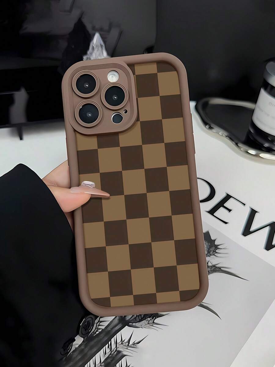 Brown Checkered Design Fabric Element-Design Phone Case, Suitable For ...