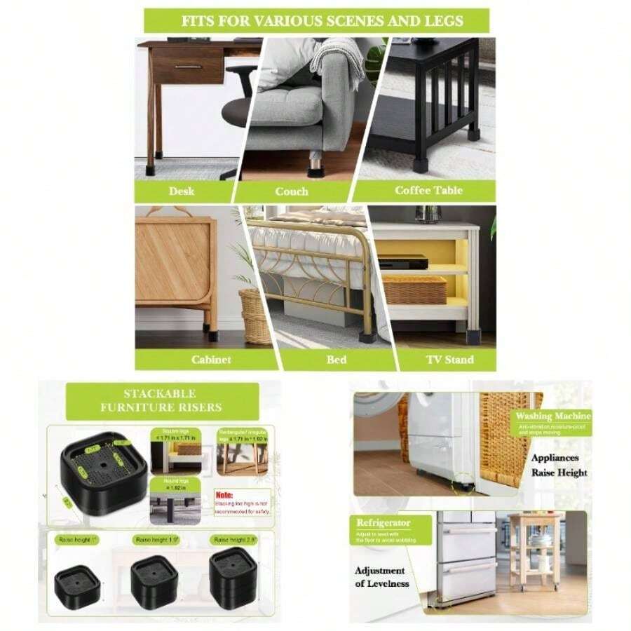4 Pack Furniture Risers 1 Inch, Adjustable Bed Risers Heavy Duty Table ...