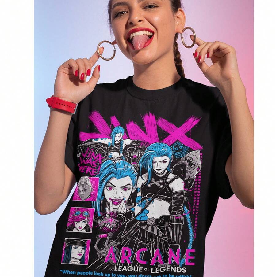 Jinx Arcane T-Shirt Japanese Best Anime Cartoon Jinx Arcane Graphic ...