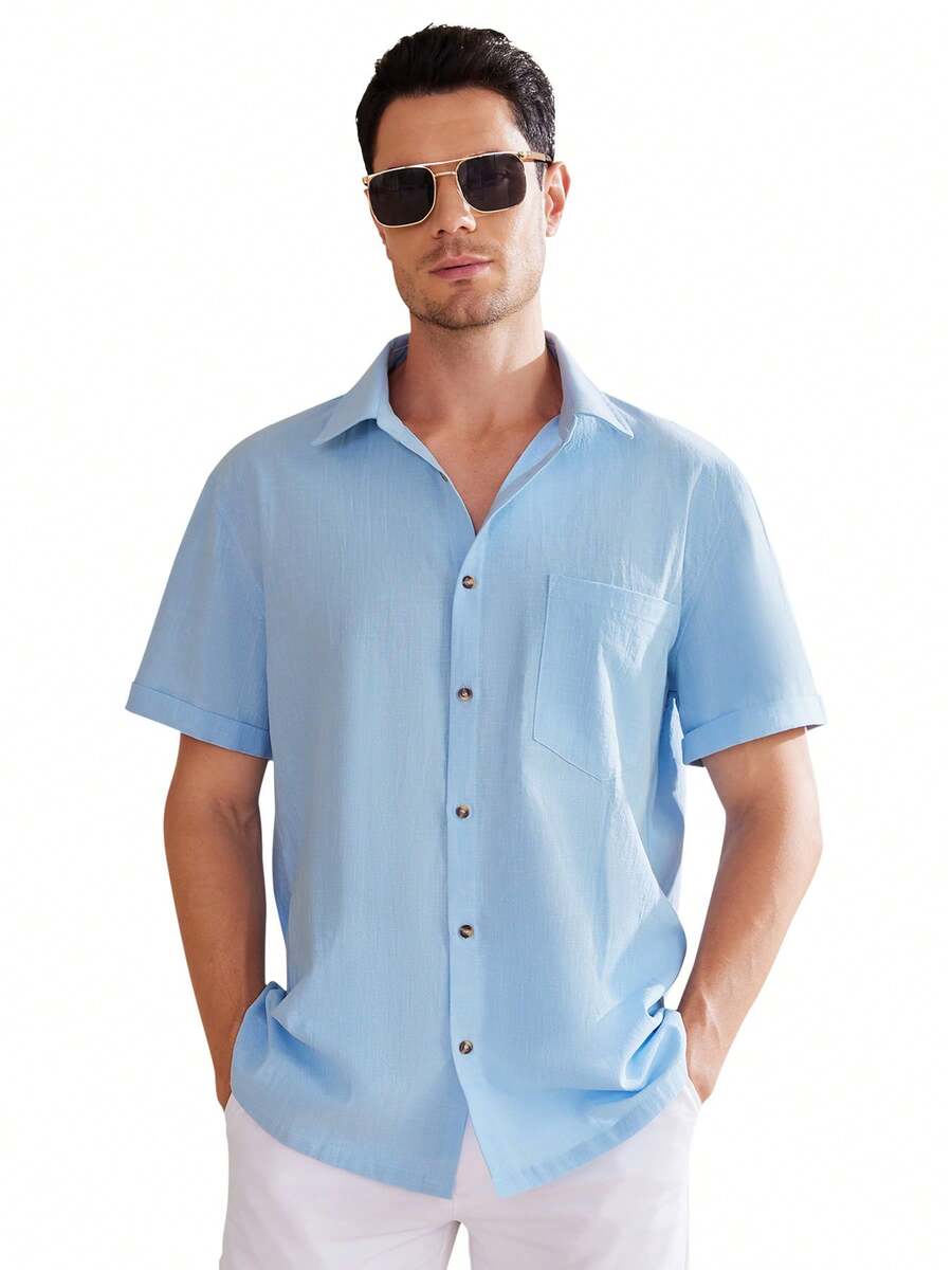 Plus Size Men's Solid Short Sleeve Cuban Camp Guayabera Shirt Cotton ...