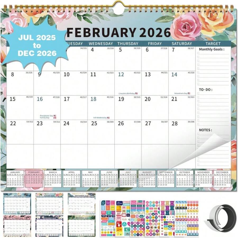 2025-2026Calendar, 18 Month Wall Calendar 2025-2026 Hanging Spiral ...