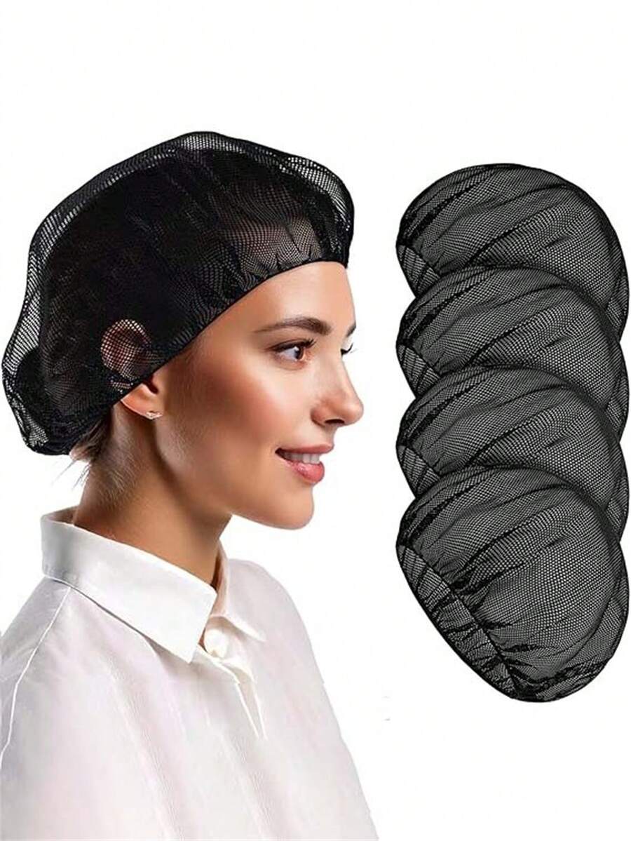 4pcs Black Hair Nets For Food Service, Unisex Elastic Chef Hats ...