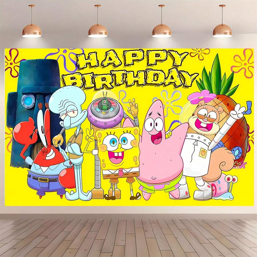 1pc SpongeBob Birthday Backdrop, Holiday Party Decorations, Scene Setup ...