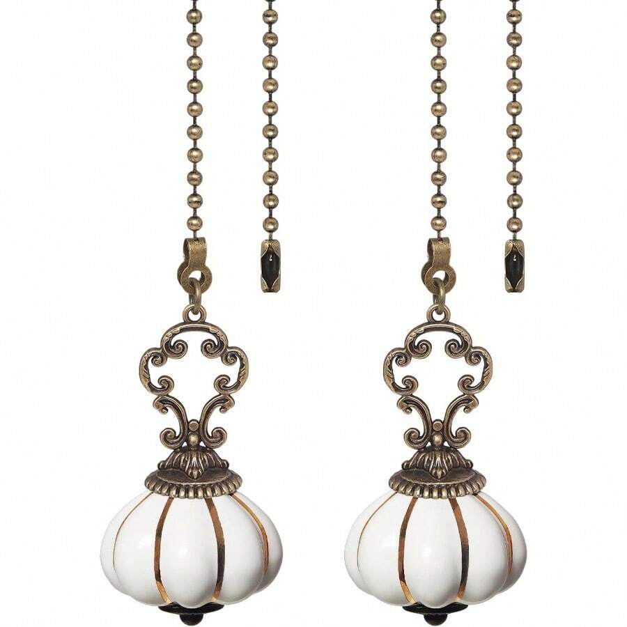 2pcs Ceiling Fan Pull Chain Ornaments White Ceramic Pumpkin Fan Pull ...
